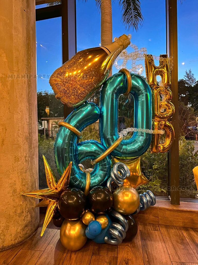 60th Birthday Balloon Bouquet - Miami Party Decor - Party Decorations ...
