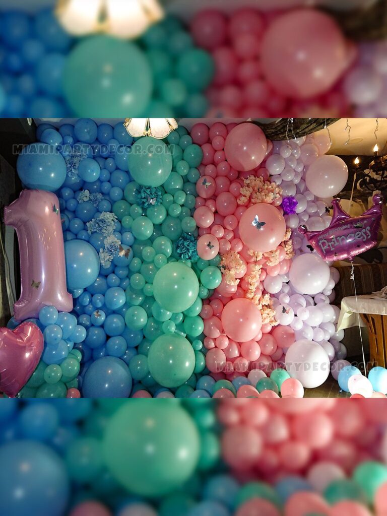 First Birthday Balloon Wall Decor In Miami - Party Decor