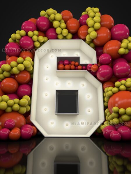 4FT Light Up Marquee Number 6 For Rent - Miami Party Decor - Party ...