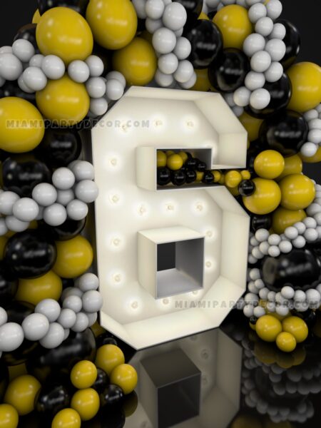 4FT Light Up Marquee Number 6 For Rent - Miami Party Decor - Party ...