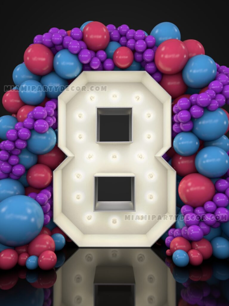 4FT Light Up Marquee Number 8 For Rent - Miami Party Decor - Party ...